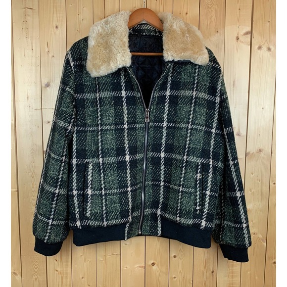 Inserch | Jackets & Coats | Inserch Wool Bomber Jacket Green Plaid ...